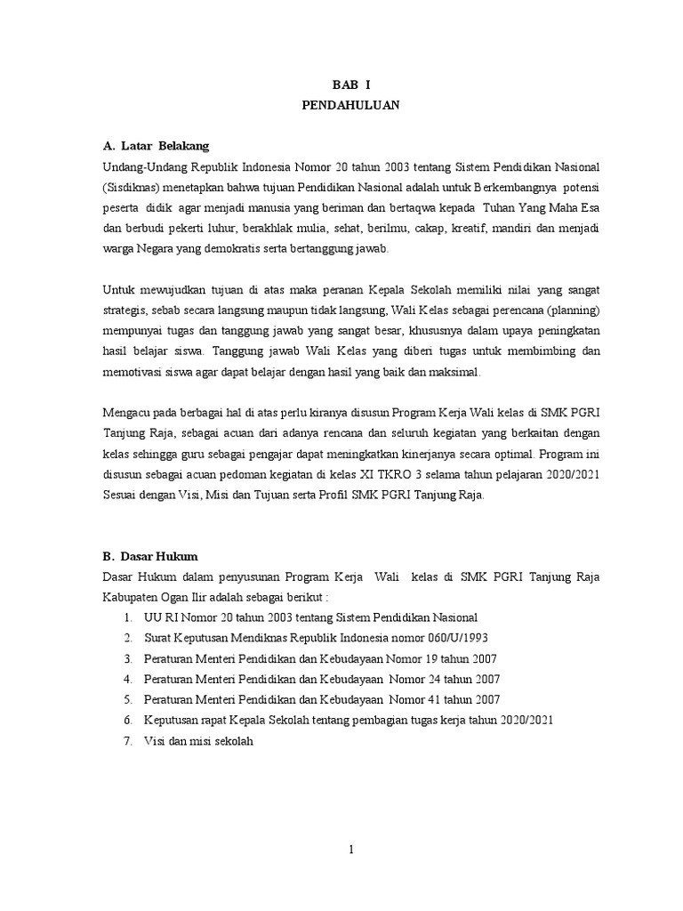 Program Kerja Wali Kelas Xi Tkro 3 | PDF