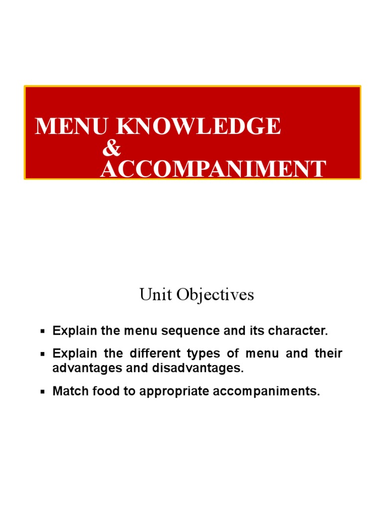 Menu Knowledge and Accompaniments Guide | PDF | Menu | Sauce