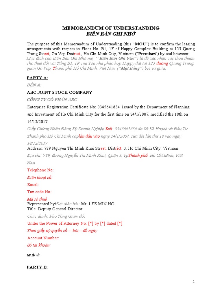 MOU For Drafting Lease Agreement | PDF