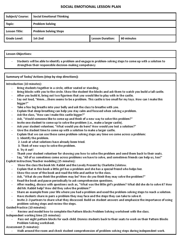 Lesson Plan Template - Social Emotional | PDF | Reading Comprehension ...