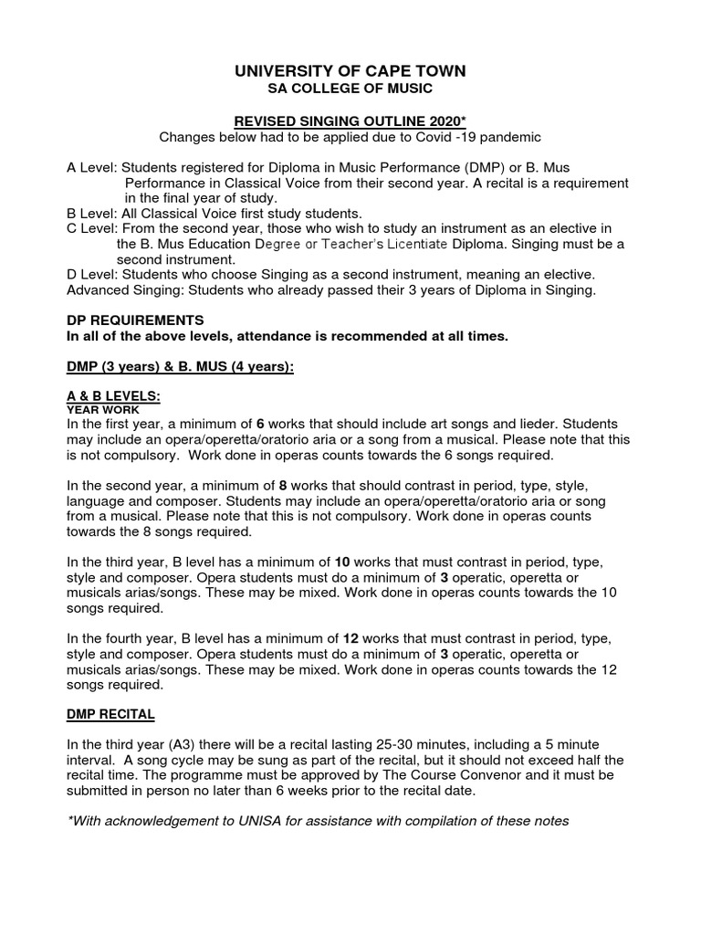 Revised Singing Course Outlines 2020 | PDF | Opera | Songs