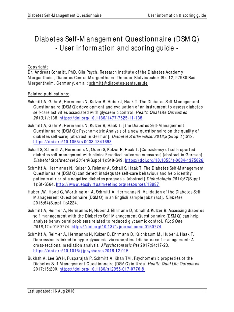 DSMQ User Information and Scoring Guide | PDF | Diabetes Management ...