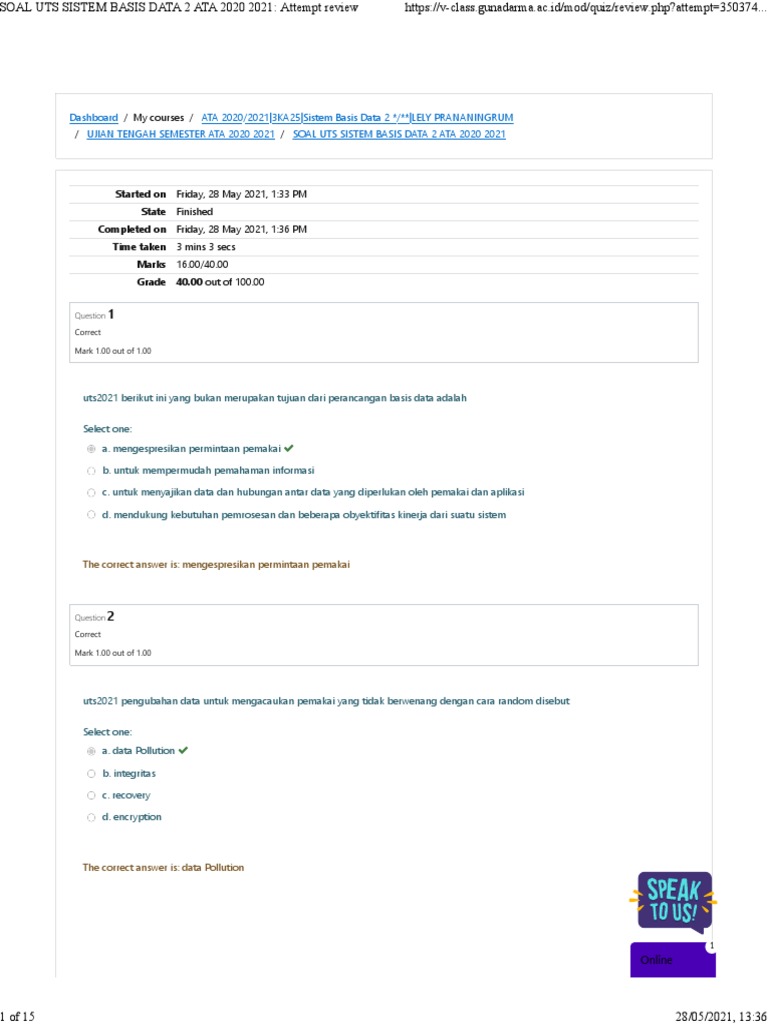 Soal UTS Sistem Basis Data 2 BSI 2021 | PDF