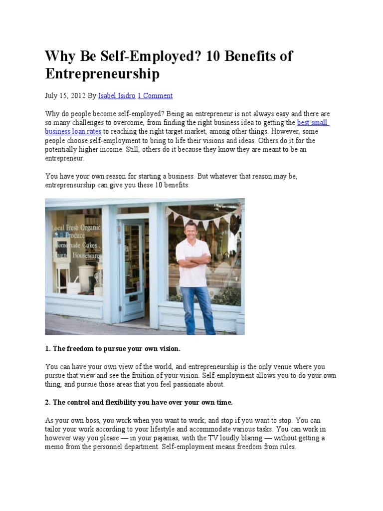 Why Be Self Employed 10 Benefits of Entrepreneurship | PDF ...