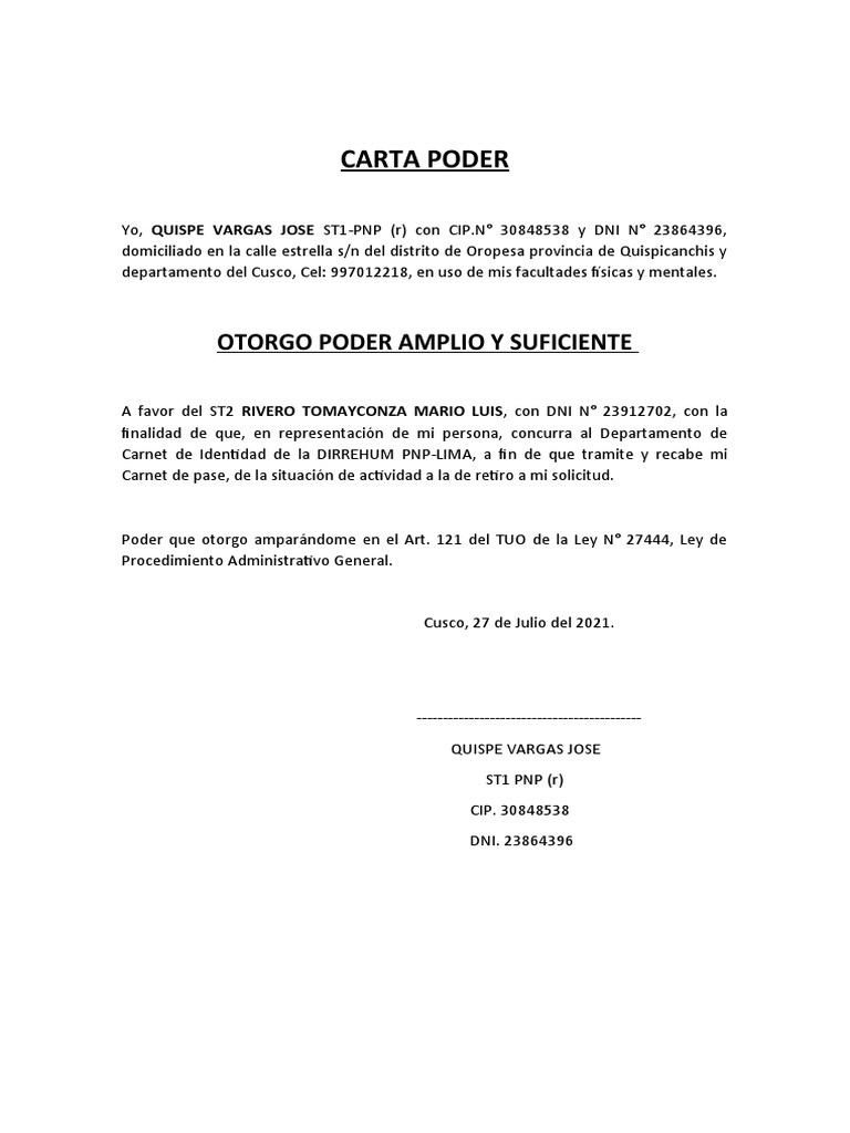 Cómo llenar una carta poder | PDF
