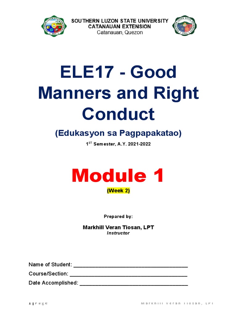 Module 1 - Good Manners and Right Conduct | PDF | Behavioural Sciences ...