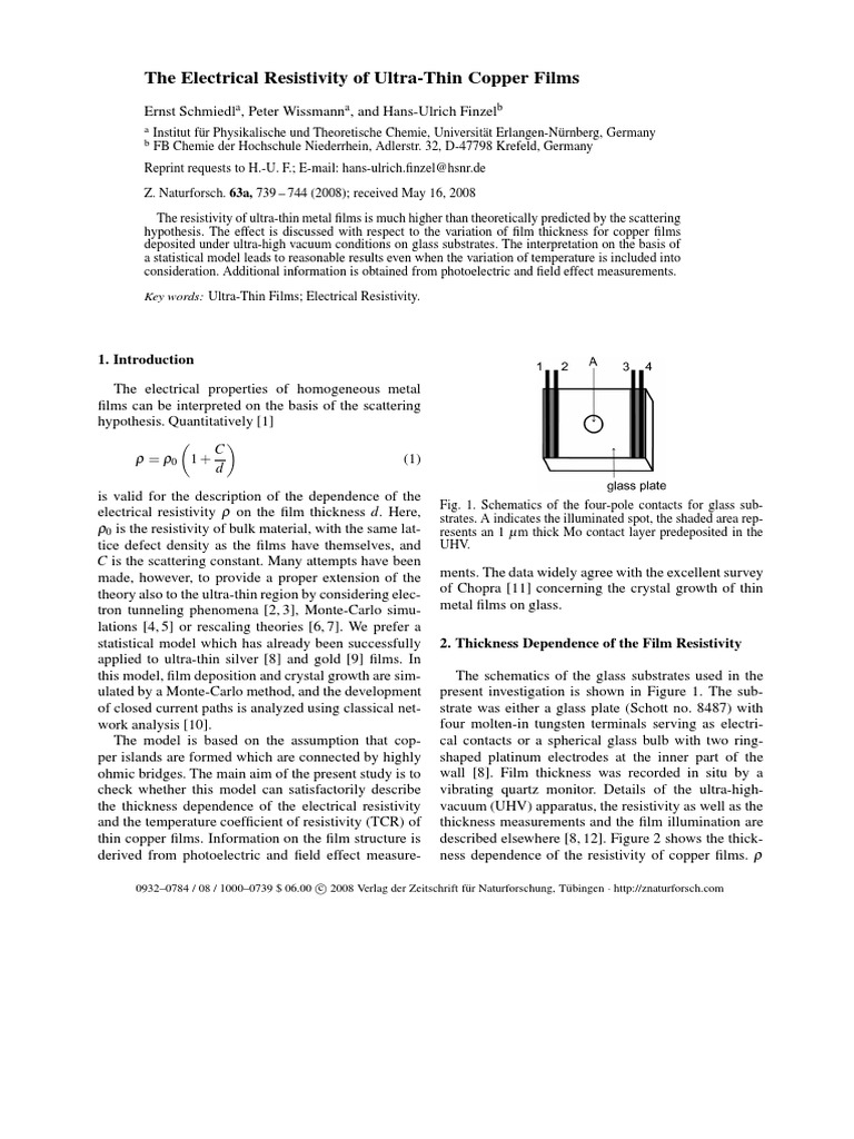 The Electrical Resistivity of Ultra-Thin Copper Films | PDF ...