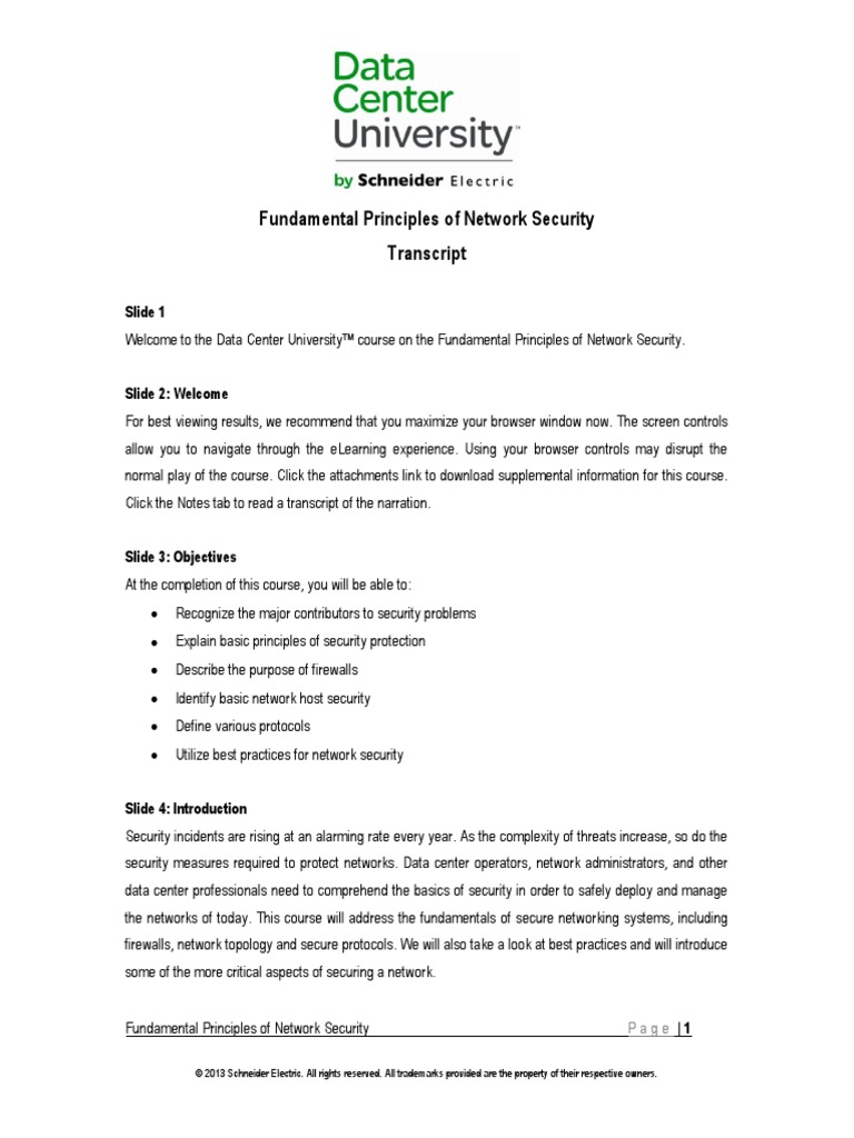 Fundamental Principles of Network Security Transcript | PDF | Transport ...