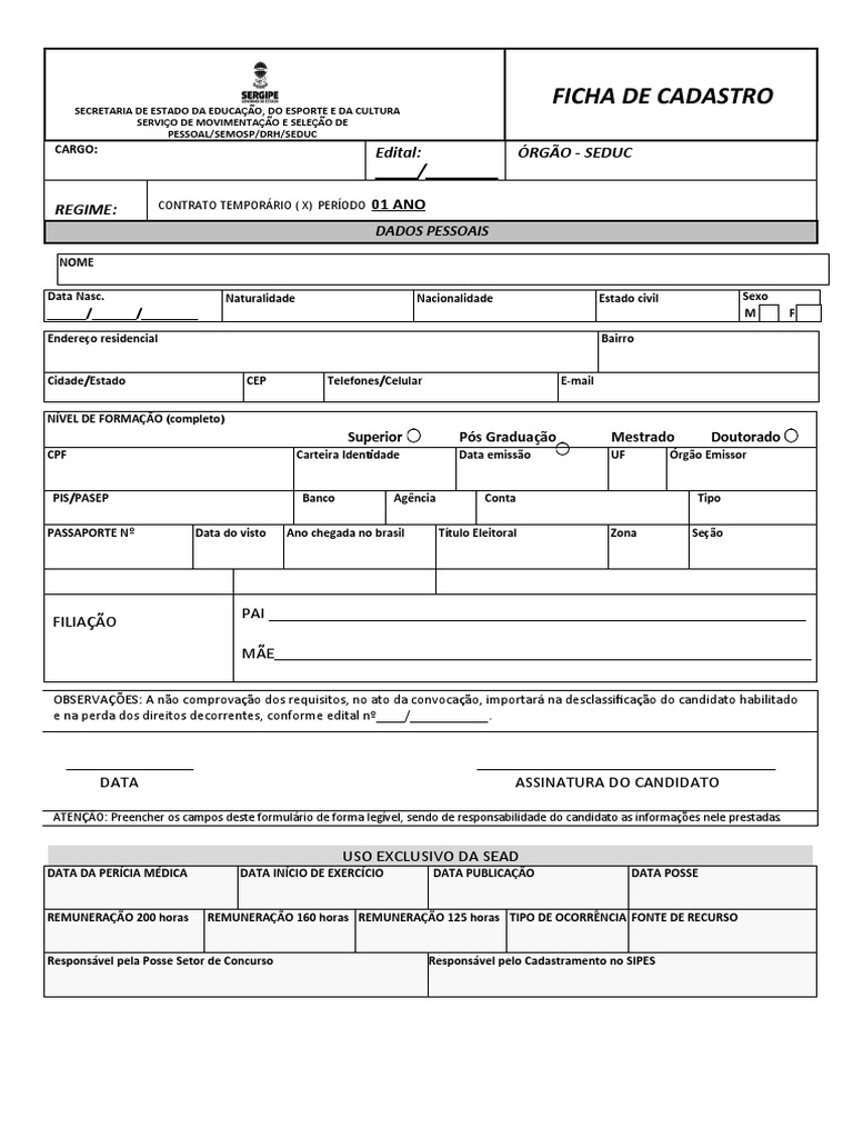 Ficha de Cadastro | PDF
