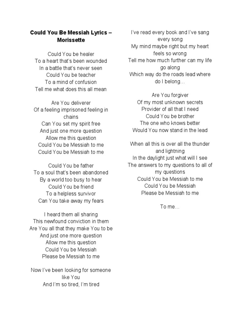 Could You Be Messiah Lyrics - Morissette | PDF
