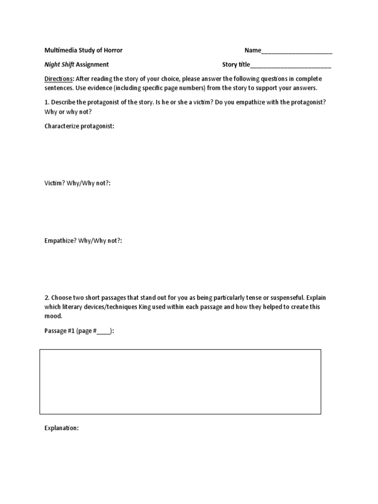 Night Shift Response Worksheet | PDF