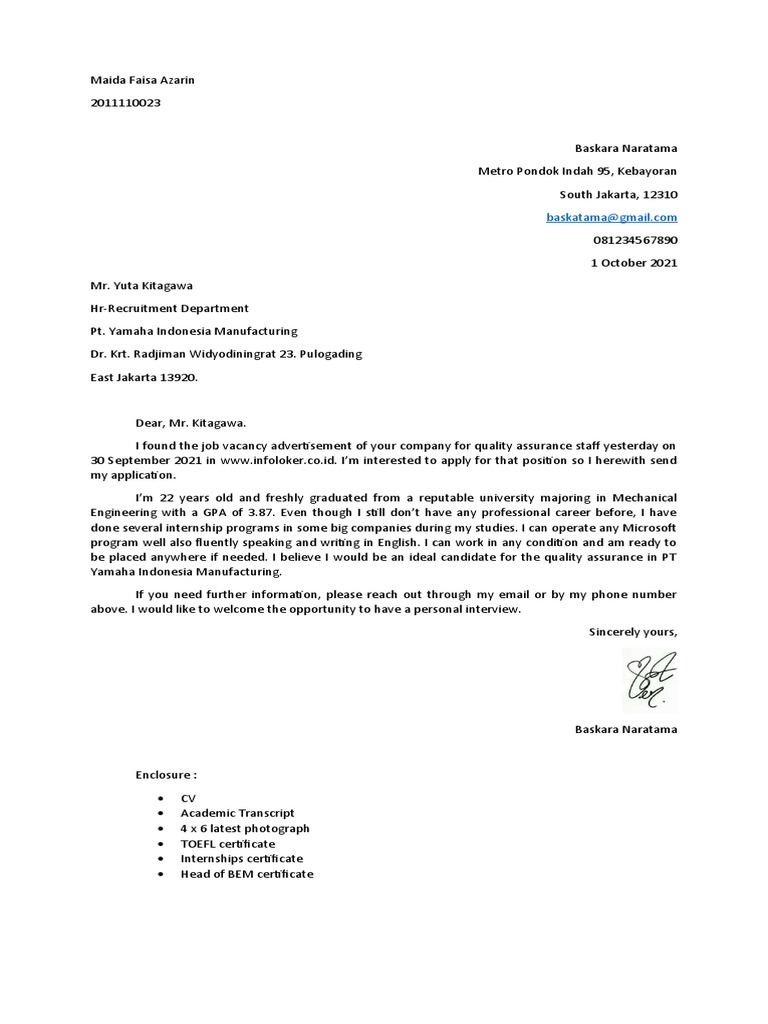 Application Letter in English | PDF