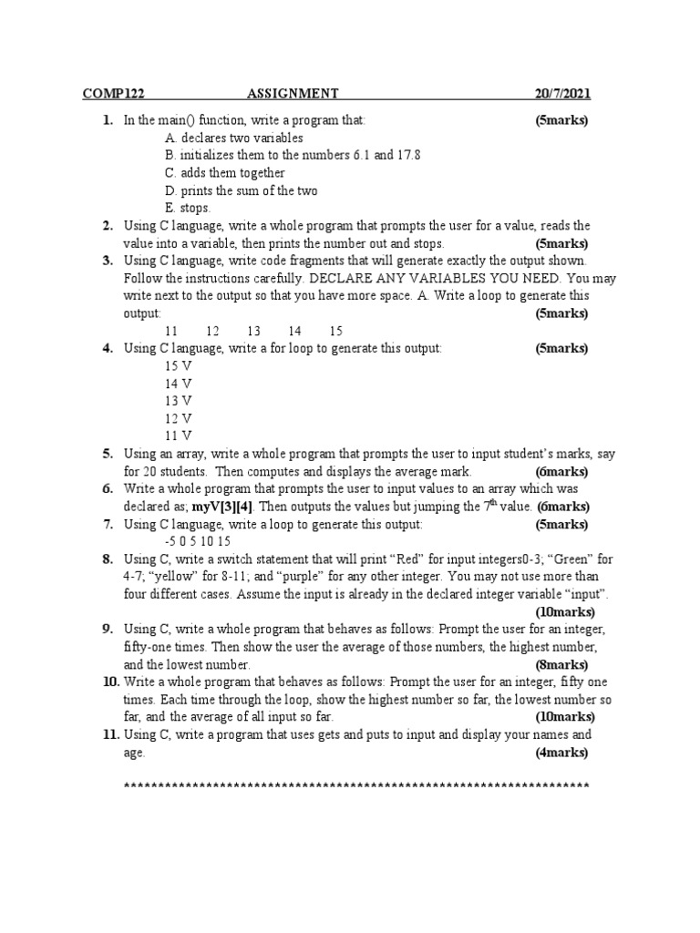 Comp 122 Assignment | PDF | C (Programming Language) | Control Flow