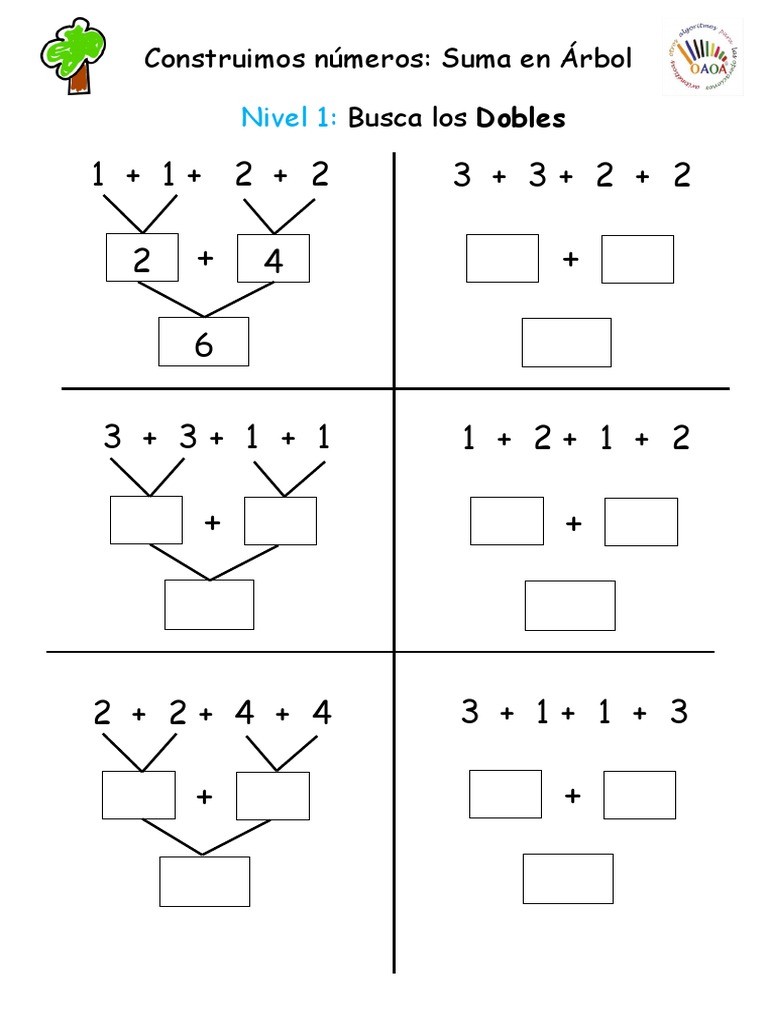 Sumas en Árbol: Nivel 1 Dobles | PDF