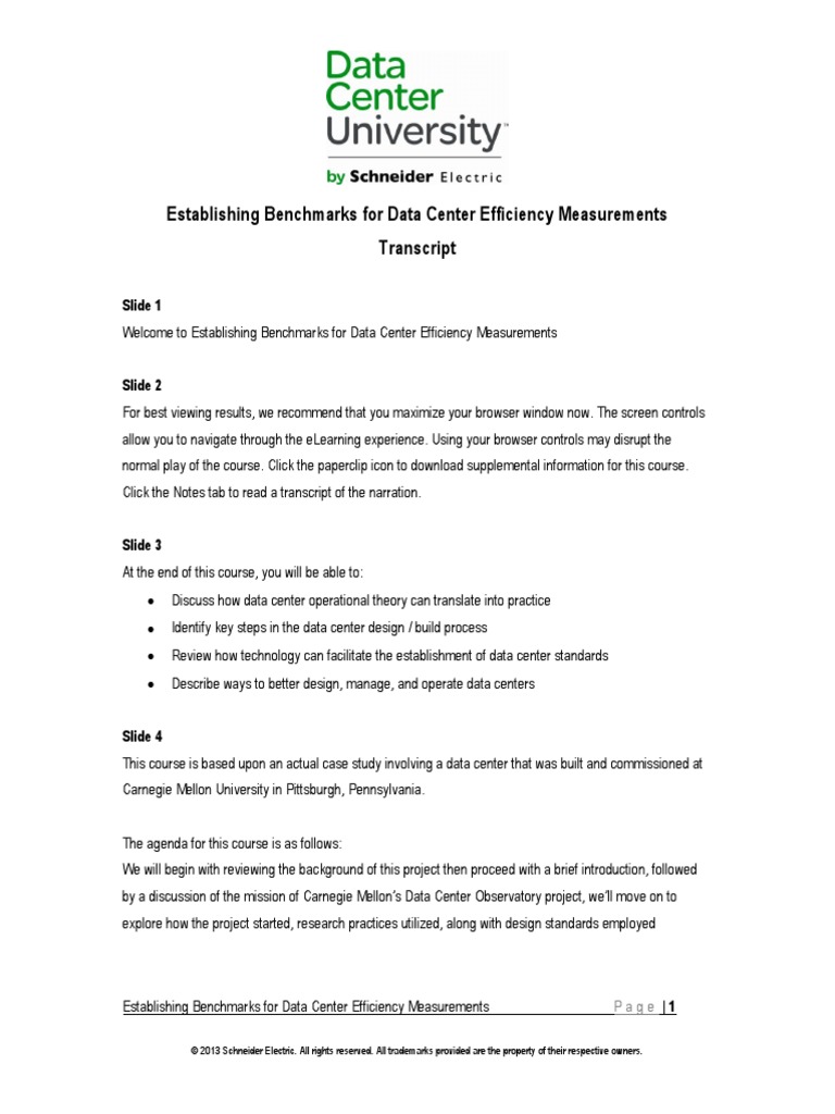 Establishing Benchmarks For Data Center Efficiency Measurements ...