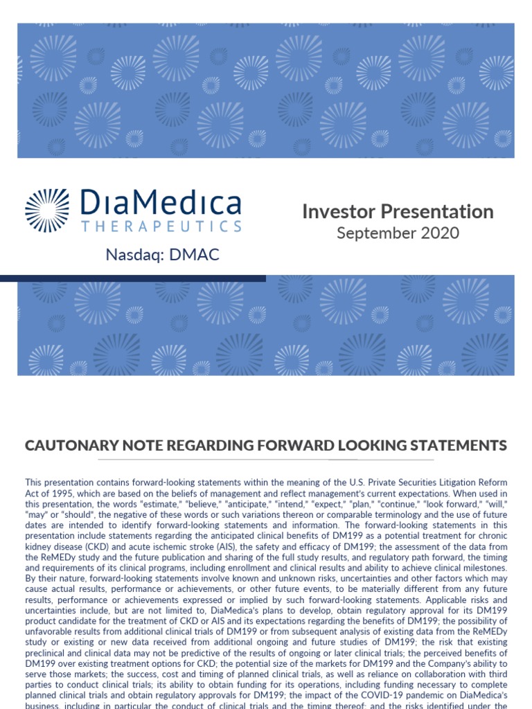 DMAC Investor Presentation September 2020 | PDF | Chronic Kidney ... DMAC Investor Presentation September 2020 | PDF | Chronic Kidney ...