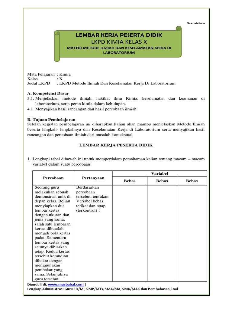 LKPD Kimia: Metode Ilmiah & Keselamatan | PDF | Kesehatan Holistik ...
