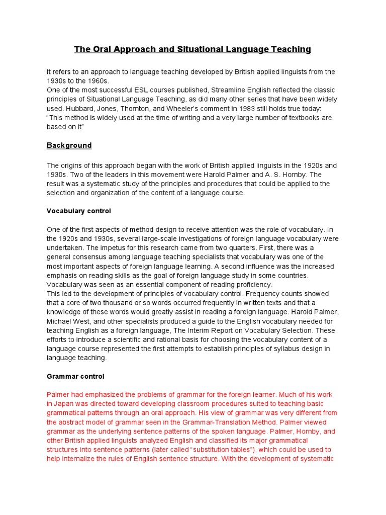 Oral Approach and Situational Language Teaching | PDF | Language ...
