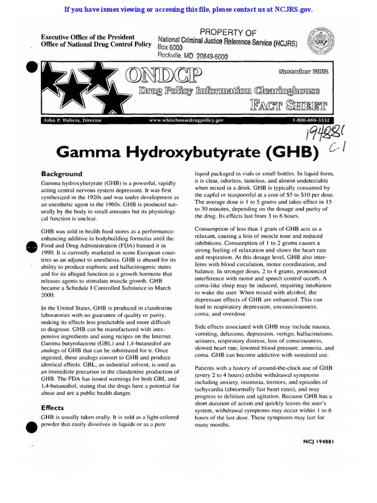 Gamma Hydroxybutyrate (GHB): A Powerful and Dangerous Central Nervous ...