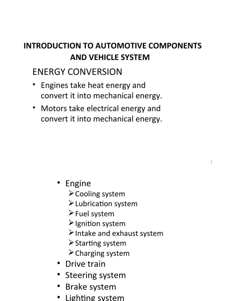 Introduction To Automotive Components and Vehicle System | PDF ...