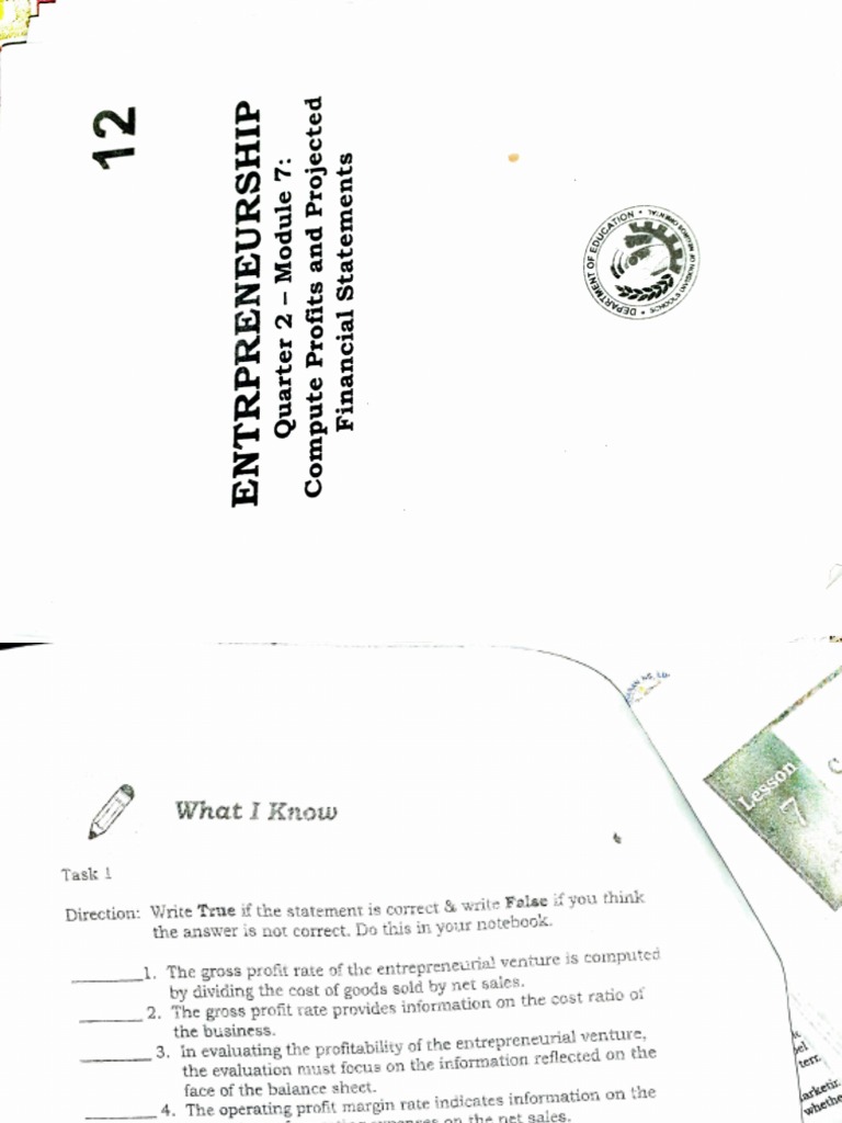 ENTREPRENEURSHIP (Quarter 2-Module 7) Compute Profits and Projected ...