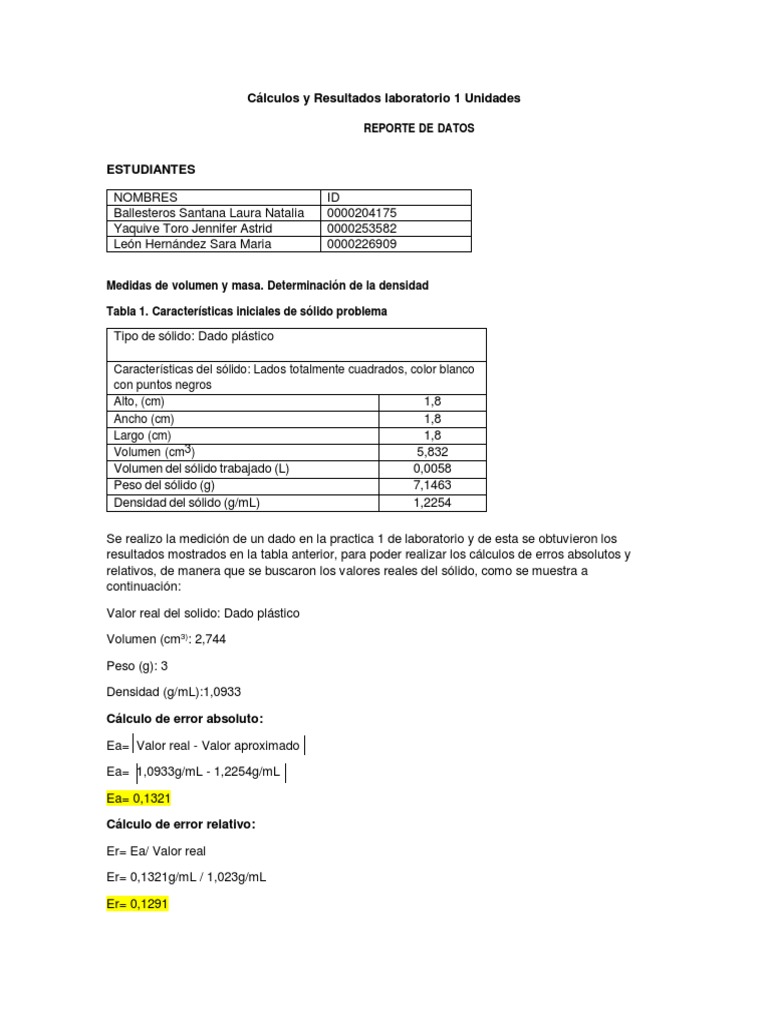 Reporte de Datos | PDF | Densidad | Medición