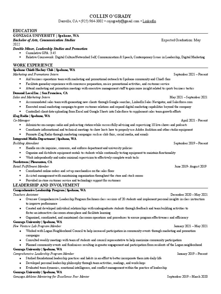 Collin Ogrady Full 2021 Resume | PDF | Mentorship | Leadership