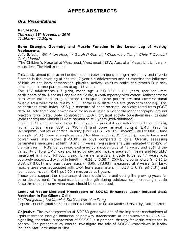 Appes Abstracts: Oral Presentations | PDF | Adipocyte | Small ...