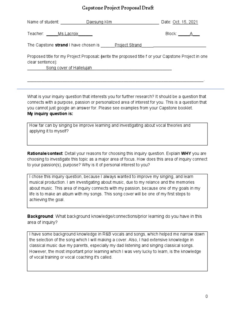 Capstone Project Proposal Draft Fillable | PDF | Mentorship | Inquiry