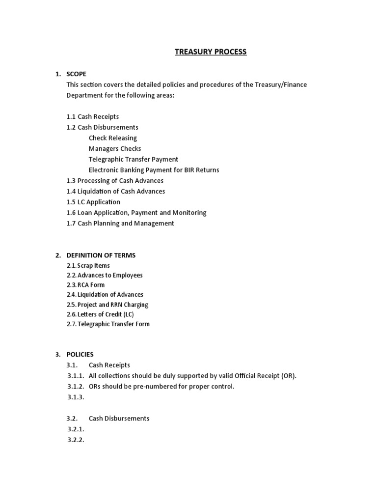 Treasury Process: 1. Scope | PDF | Receipt | Invoice