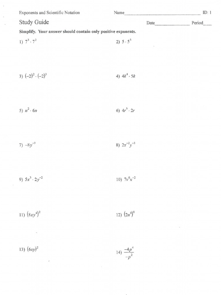Study Guide Exponents and Scientific Notations | PDF