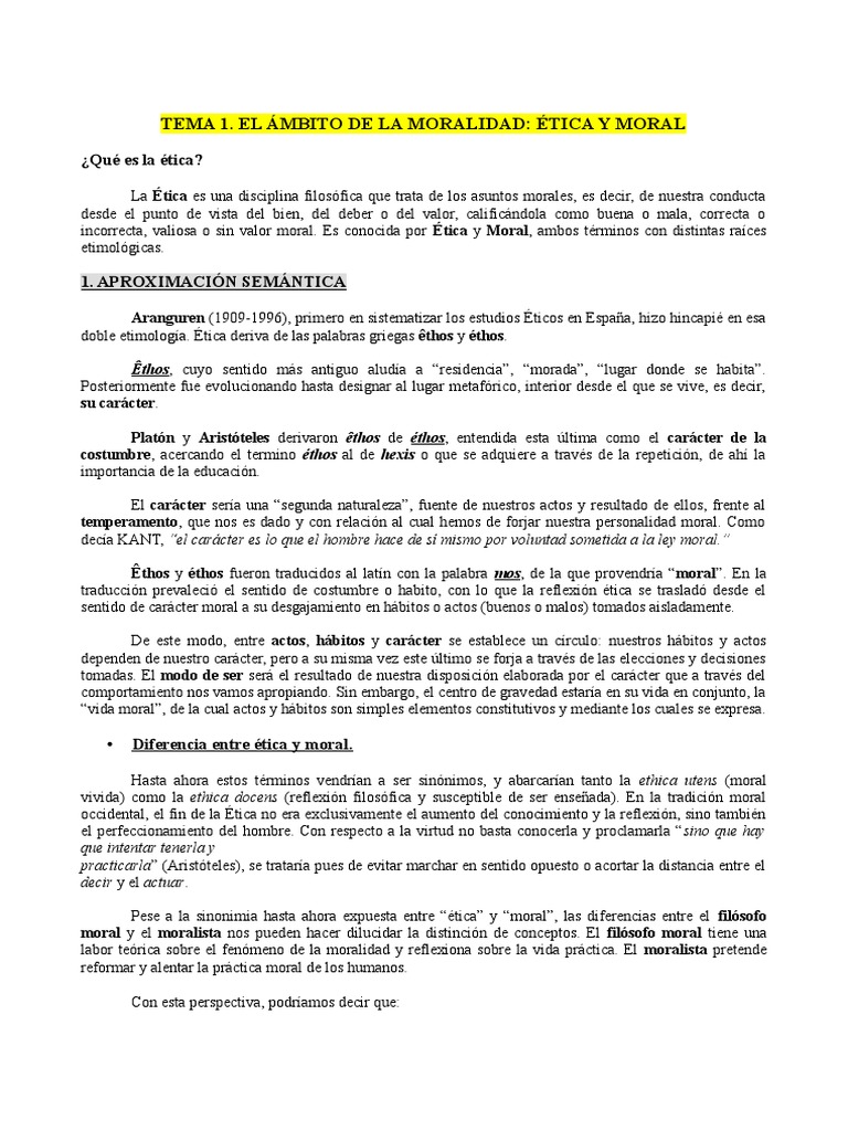 Tema 1 - El Ambito de La Moralidad: Etica y Moral | Descargar gratis PDF | Moralidad | Immanuel Kant