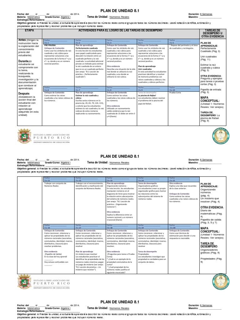 Modelo de Planificacion Octavo Grado | PDF | Números | Número Real