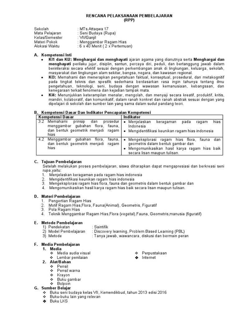 RPP 2 Seni Rupa | PDF | Sains & Matematika
