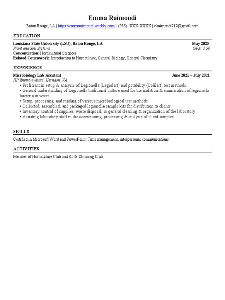 Emma Resume | PDF | Wellness | Science & Mathematics