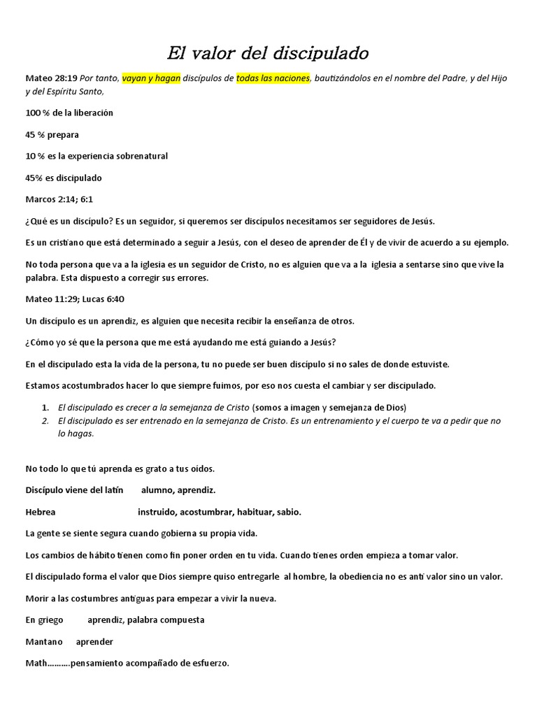 El Valor Del Discipulado | PDF | Cristo (título) | Evangelio de Mateo