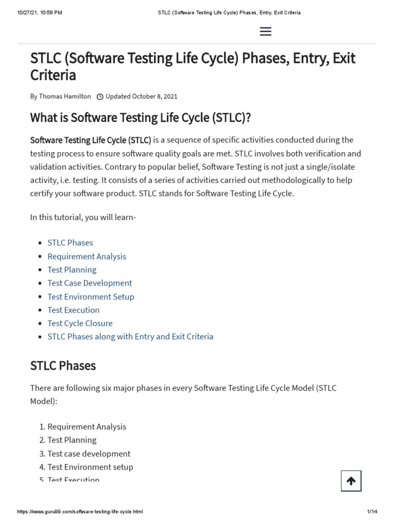 55STLC (Software Testing Life Cycle) Phases, Entry, Exit Criteria | PDF ...