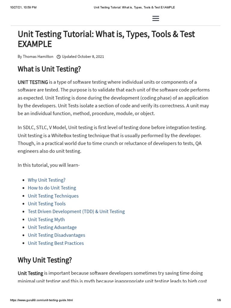 Unit Testing Tutorial: What Is, Types, Tools & Test Example | PDF ...