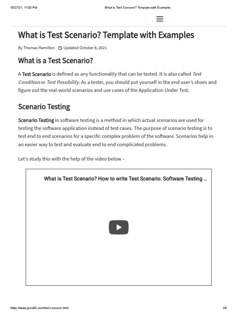 What Is Test Scenario Template With Examples PDF Software Testing 