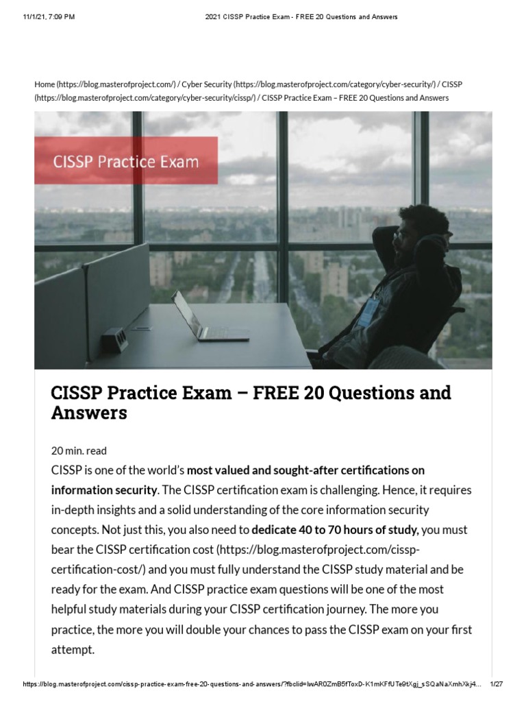 2021 CISSP Practice Exam - FREE 20 Questions and Answers | PDF | Key ...