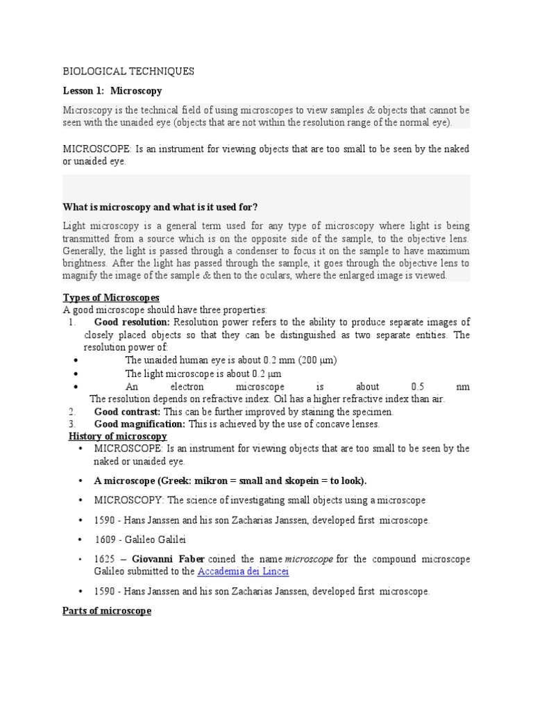Biological Techniques Handouts | PDF | Angular Resolution | Scanning ...