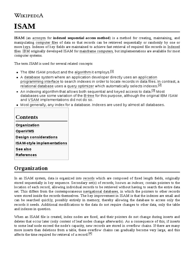 ISAM (An Acronym For Indexed Sequential Access Method) Is A Method For ...