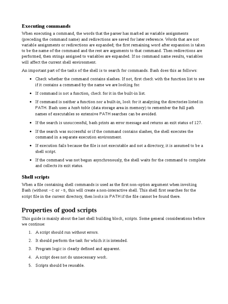 Properties of Good Scripts: Executing Commands | PDF | Computer File | Shell (Computing)