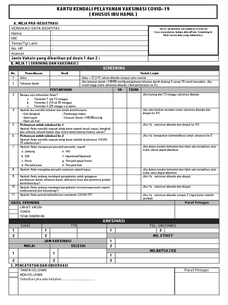 Form Kendali Vaksin Bumil | PDF