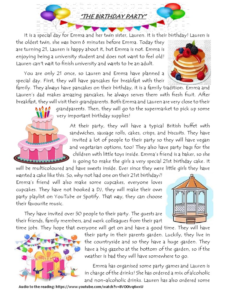 THE BIRTHDAY PARTY - Reading Task A2 | PDF