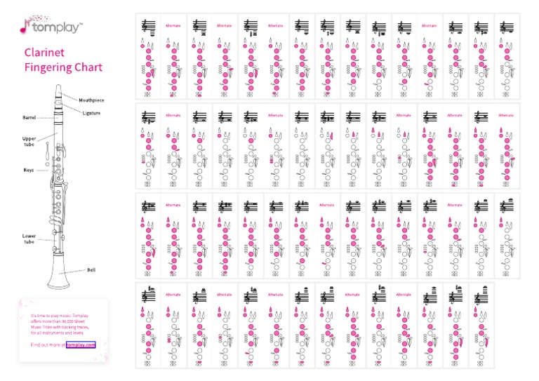 Free Clarinet Fingering Chart To Download and Print - by Tomplay | PDF