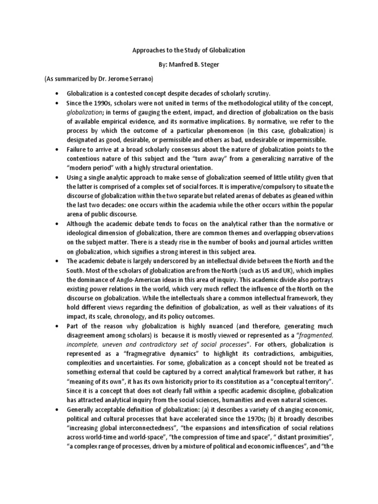 Notes - Approaches To The Study of Globalization | PDF | Globalization ...