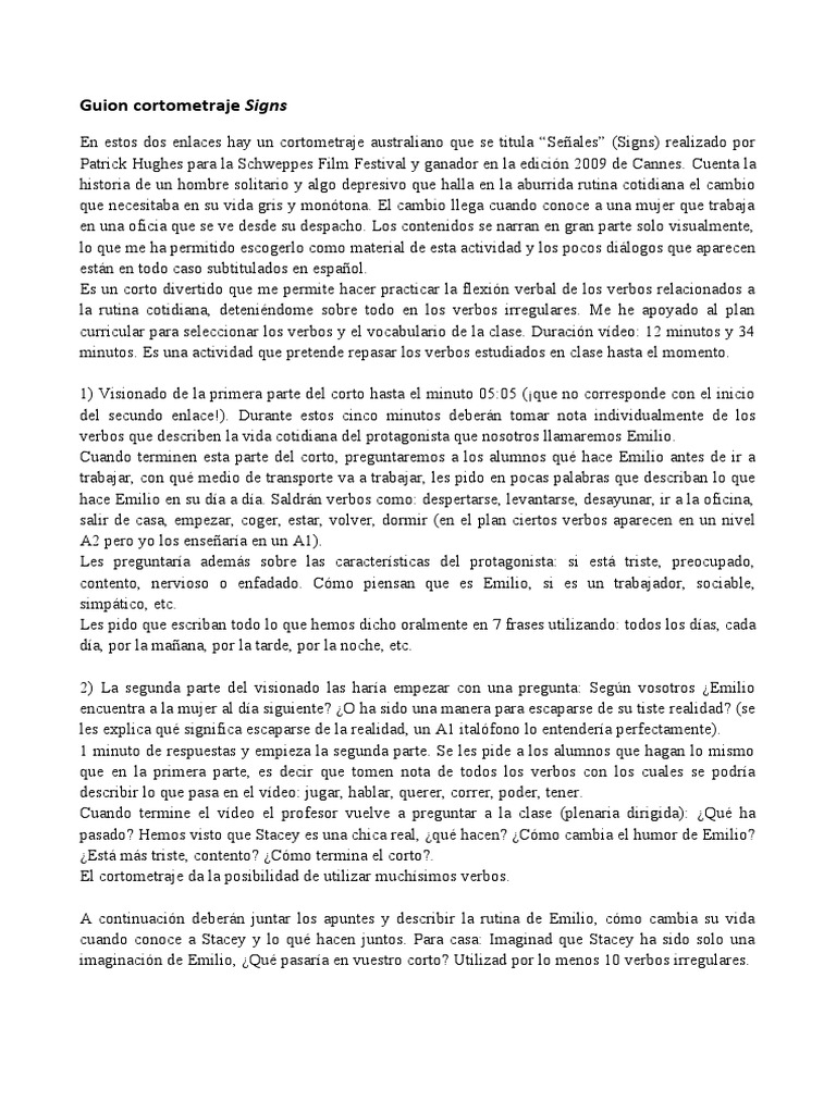 Cortometraje "Señales": Análisis y Actividades | PDF