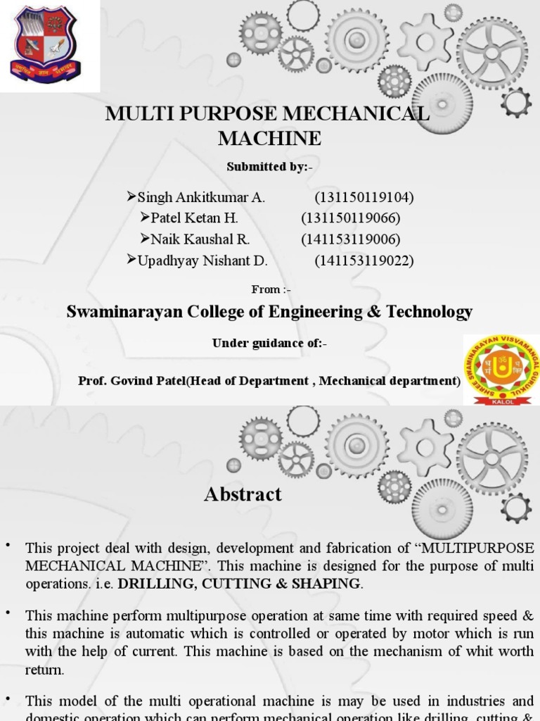 Multi Purpose Mechanical Machine | PDF | Bearing (Mechanical) | Gear