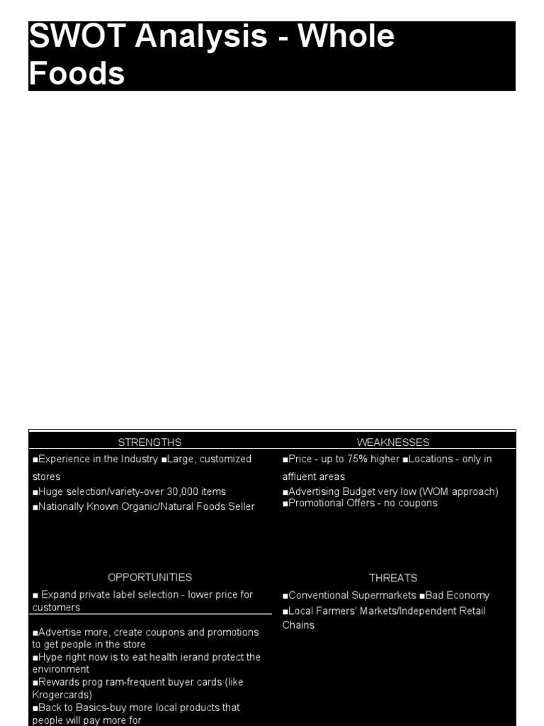 SWOT Analysis - Whole Foods | PDF | Business | Wellness